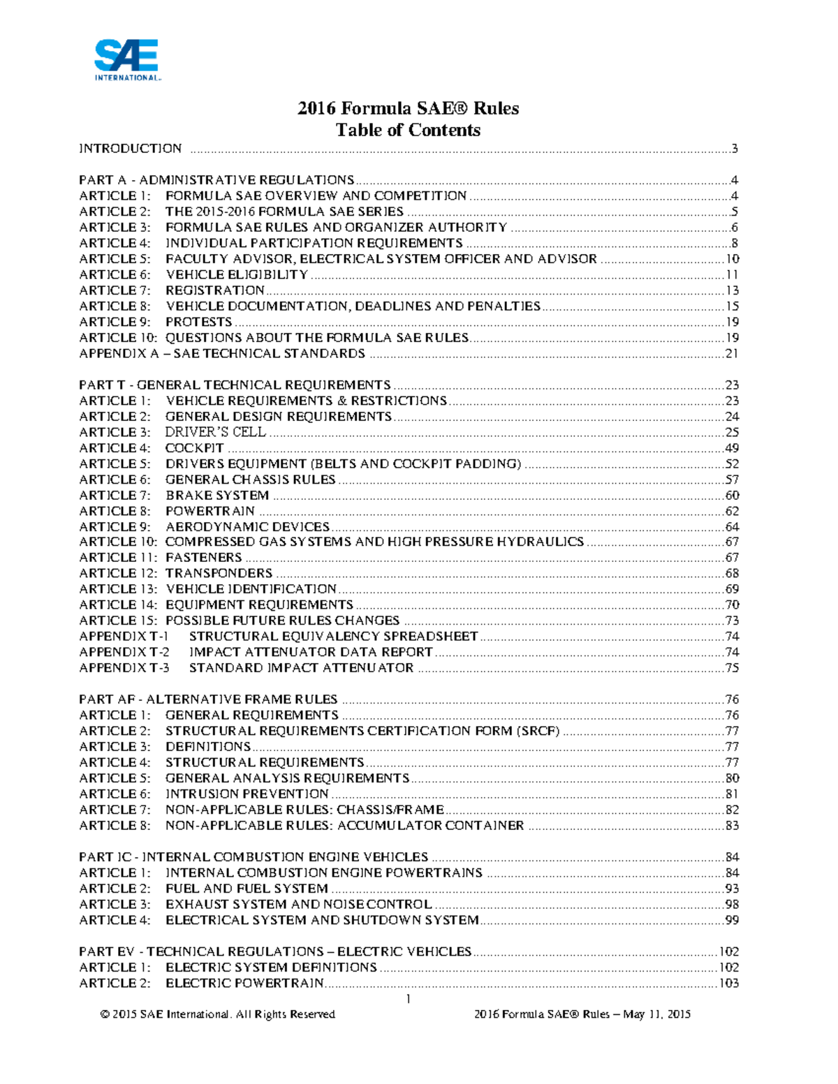 2016 FSAE Rules 1 - hguh - 2016 Formula SAE® Rules INTRODUCTION Table ...