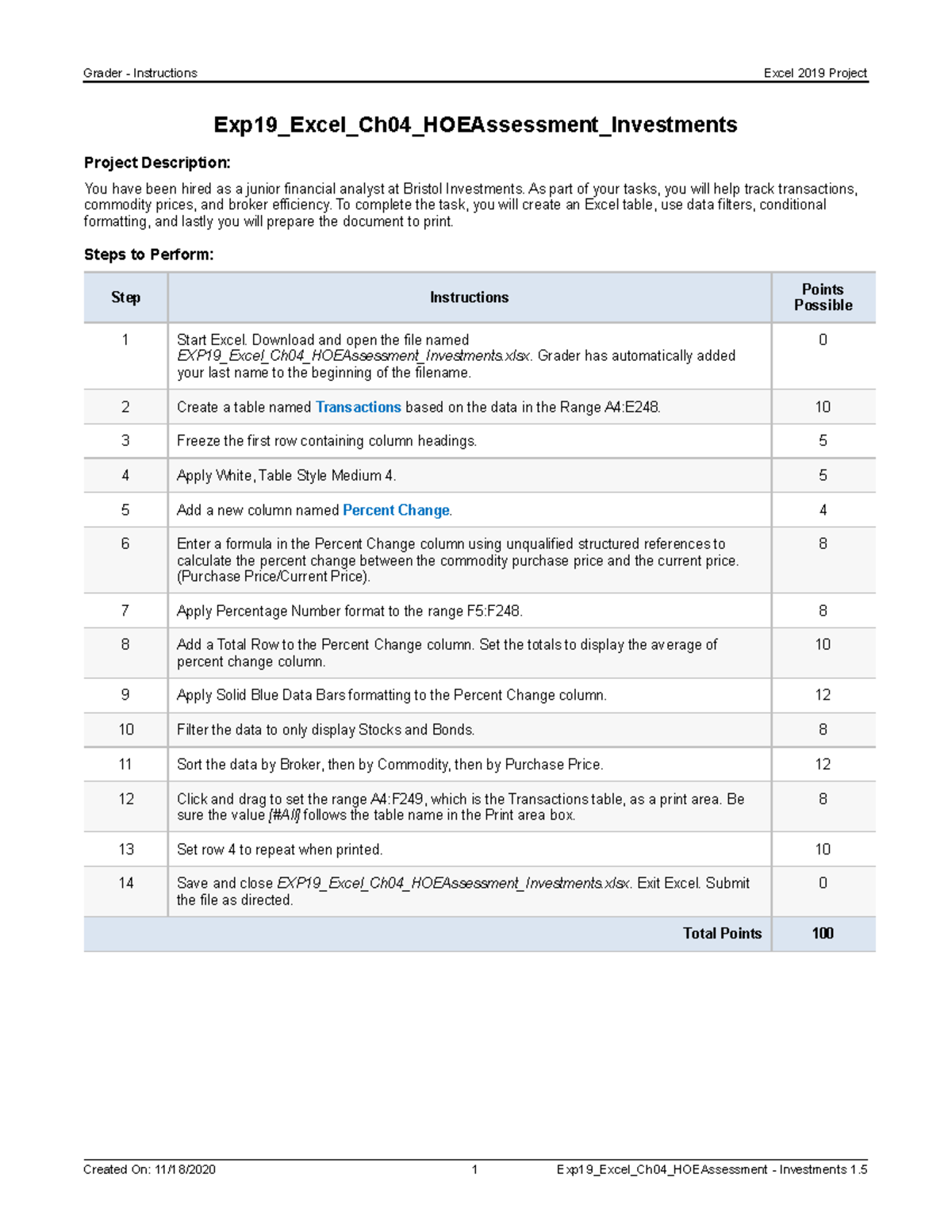 Class 04 Assessment Investmentssteps - Grader - Instructions Excel 2019 Project - Studocu