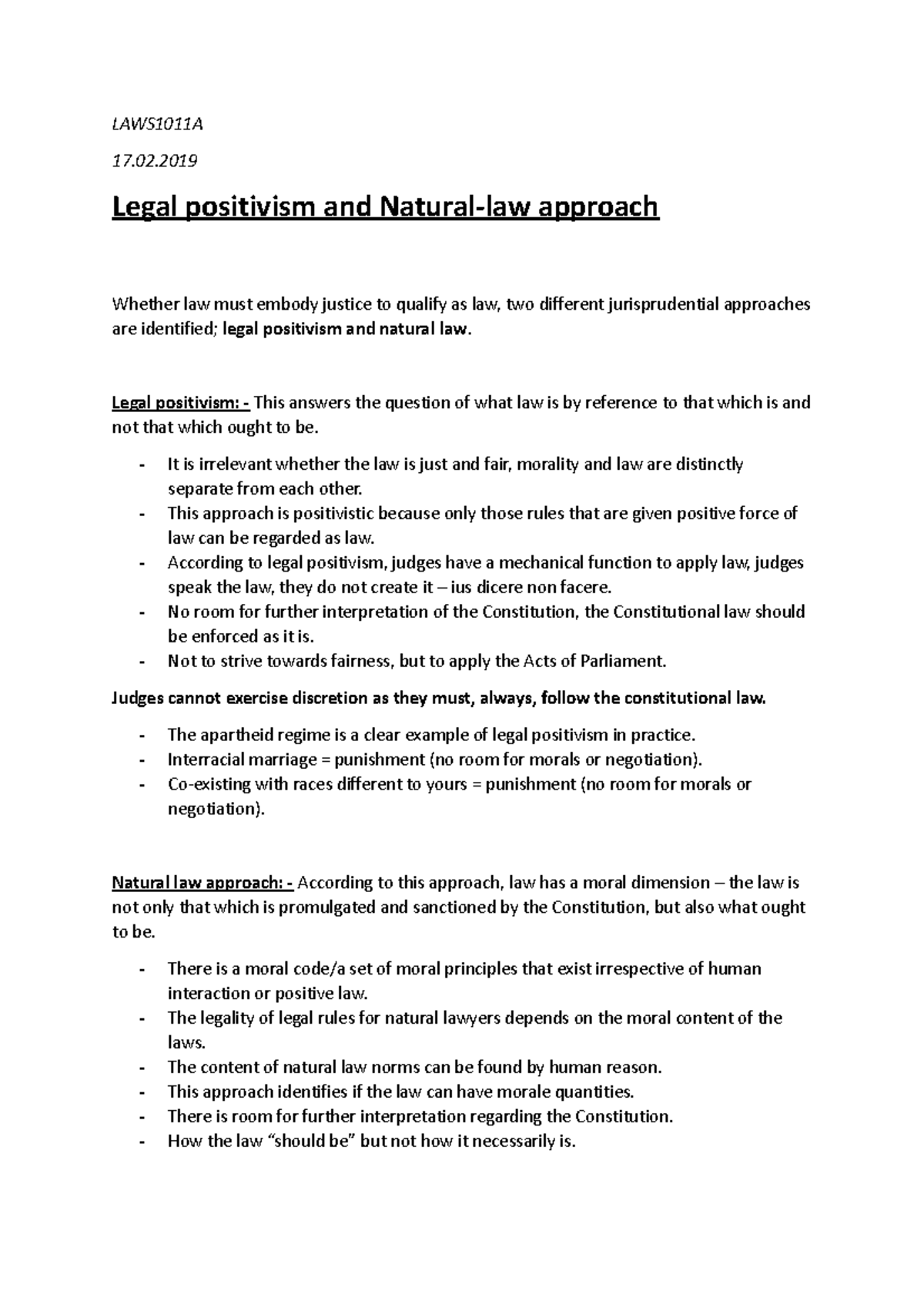 Legal Positivism and Natural Approach #1 - LAWS1011A 17. Legal ...