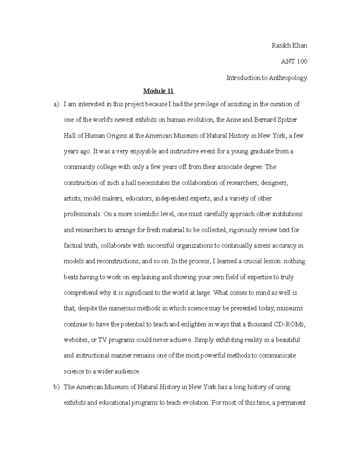 Module 11 - Rasikh Khan ANT 100 Introduction to Anthropology Module 11 ...