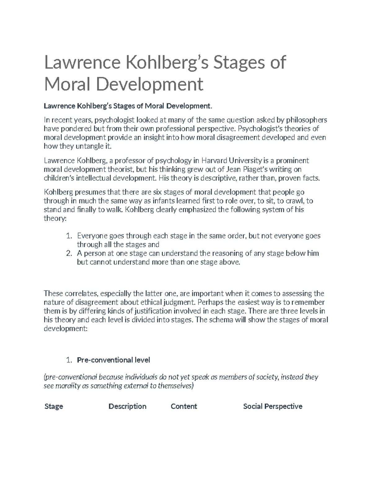 Lawrence Kohlberg - Lawrence Kohlberg’s Stages of Moral Development ...