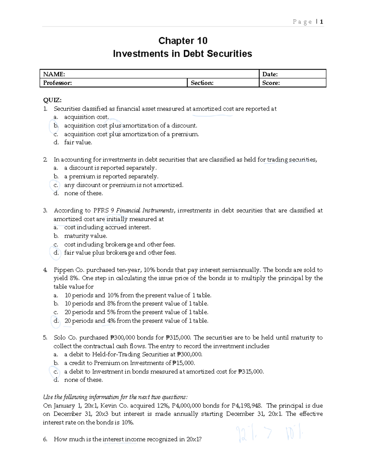 Investments IN debt Securities - P a g e | 1 Chapter 10 Investments in ...