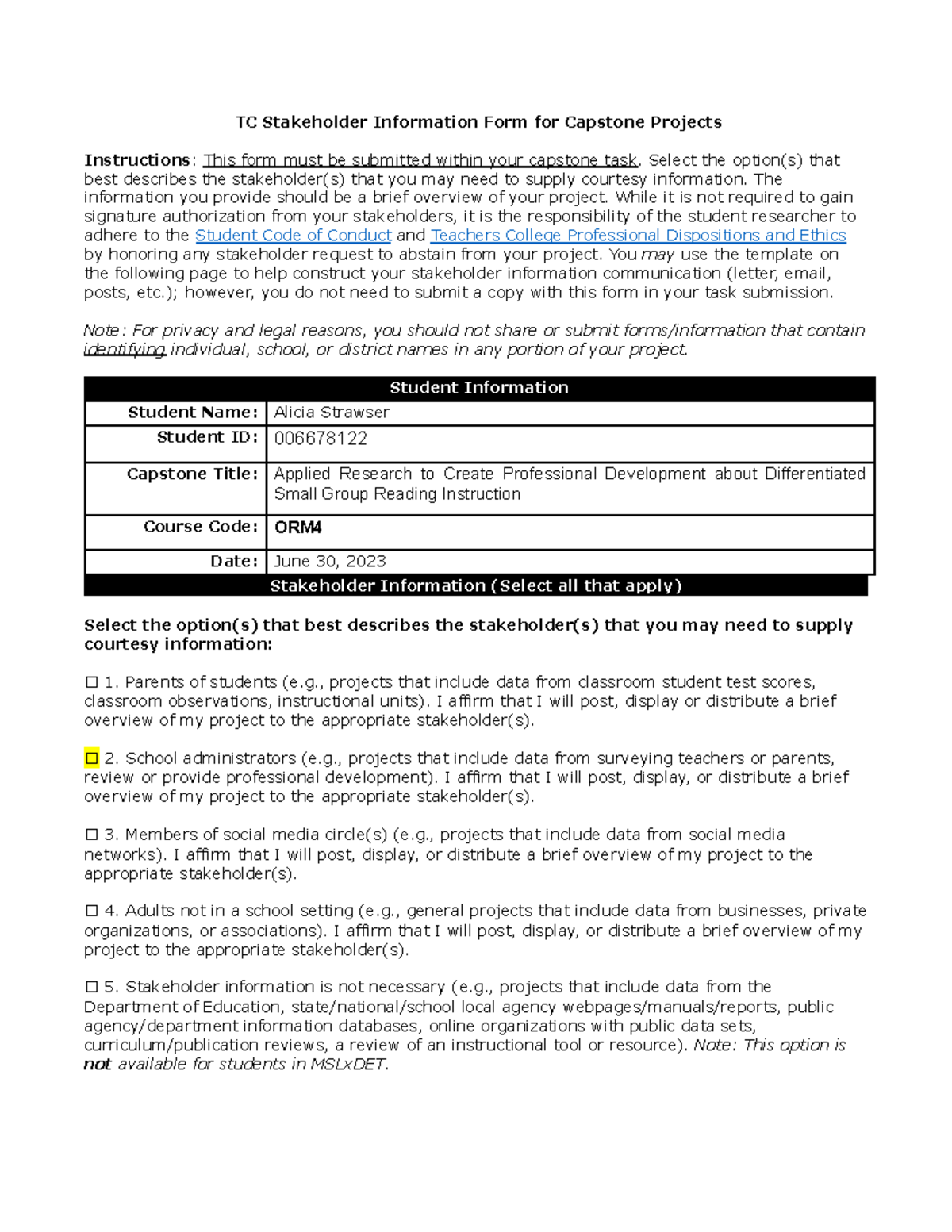 TC Stakeholder Information - d181 - WGU - Studocu