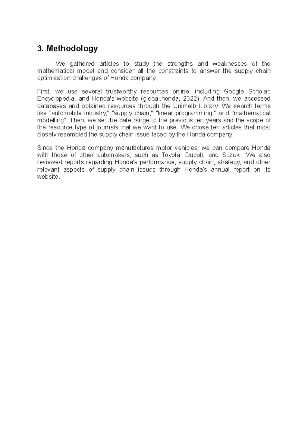 3. Honda Methodology - 3. Methodology We gathered articles to study the strengths and weaknesses ...