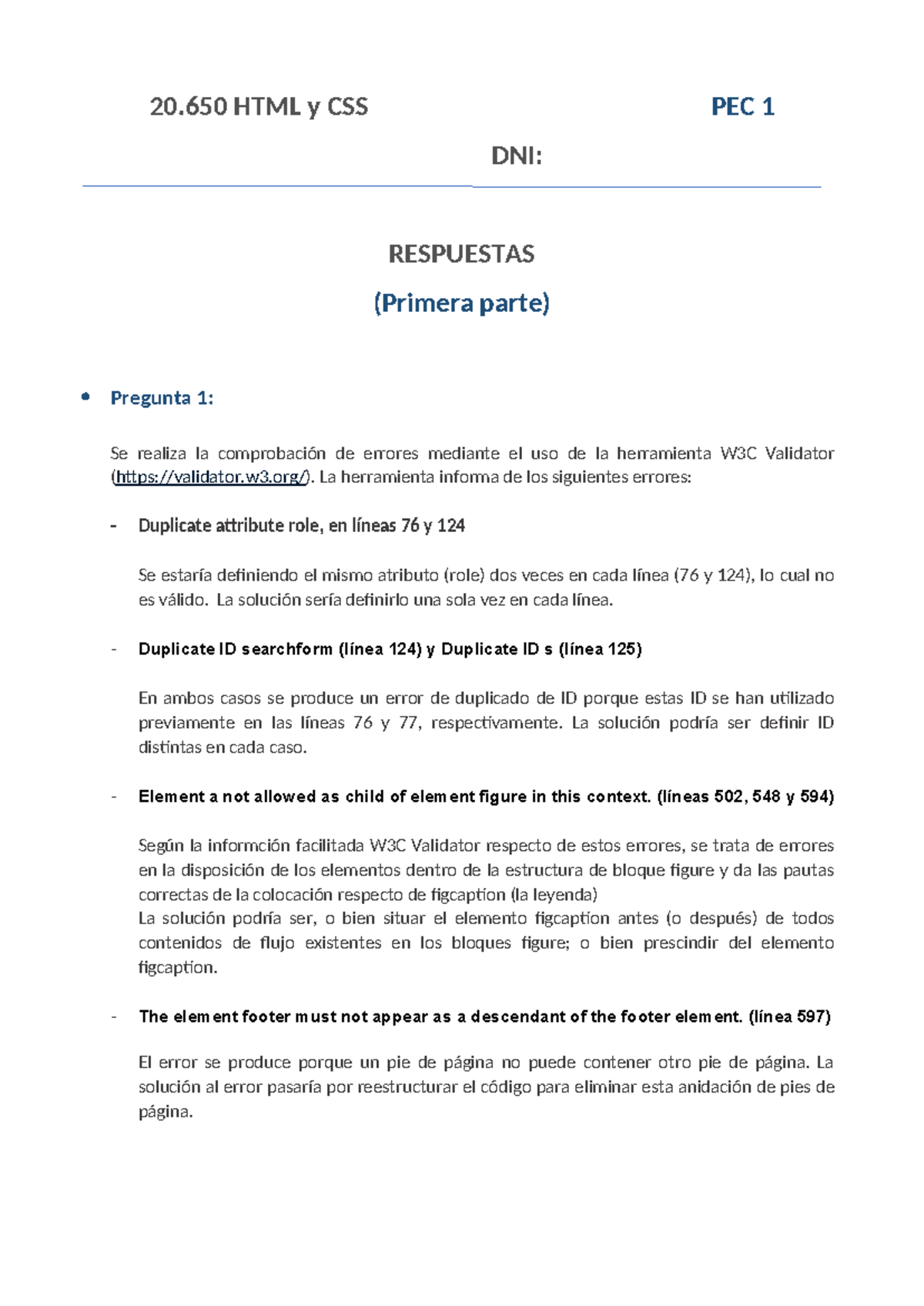 HTML PEC1 - 20 HTML y CSS PEC 1 DNI: RESPUESTAS (Primera parte ...