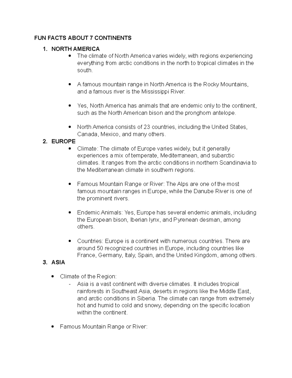 FUN Facts About 7 Continents - FUN FACTS ABOUT 7 CONTINENTS 1. NORTH ...