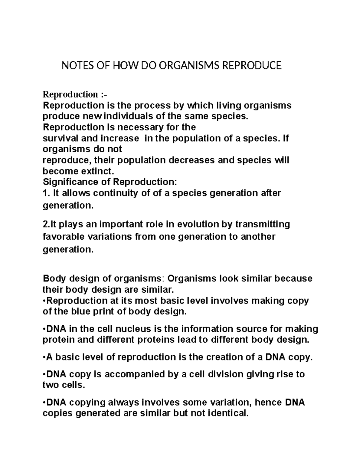 Notes OF HOW DO Organisms Reproduce - NOTES OF HOW DO ORGANISMS ...
