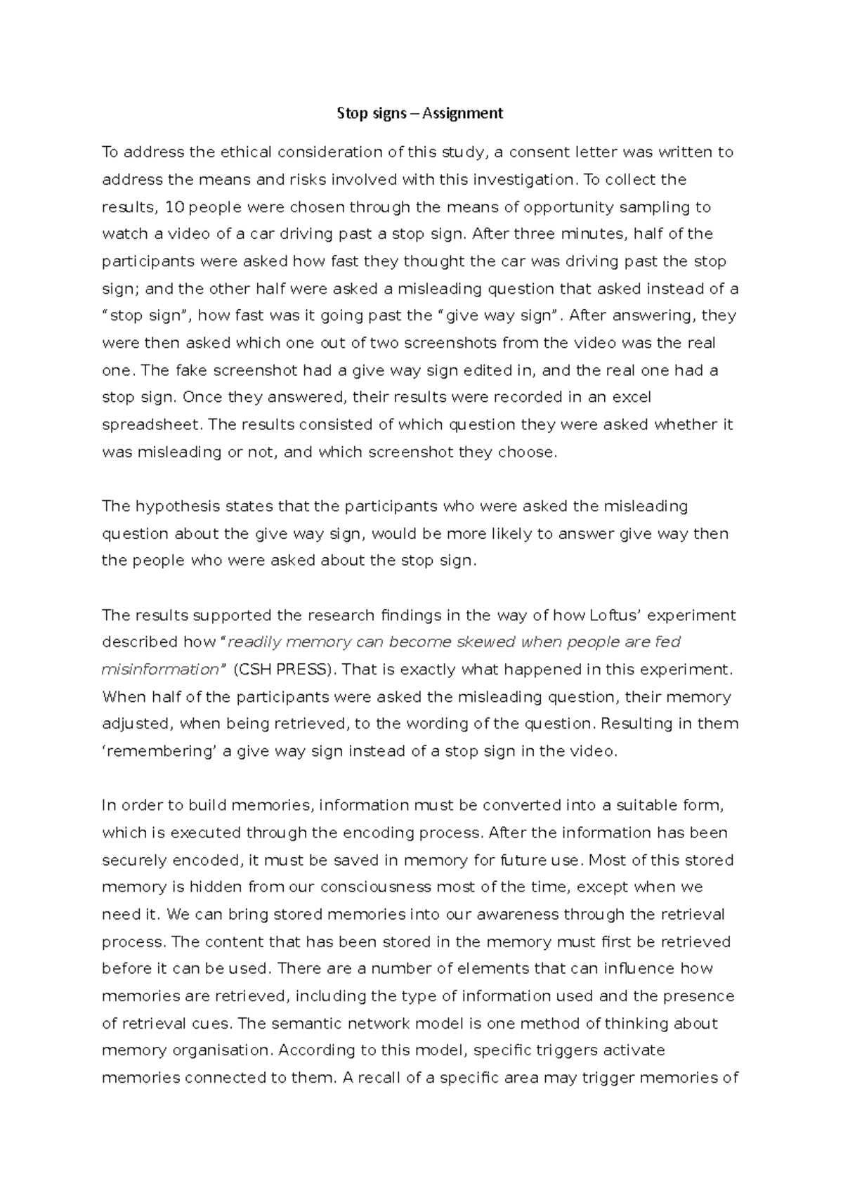 Stop signs - an assignment - Stop signs – Assignment To address the ...