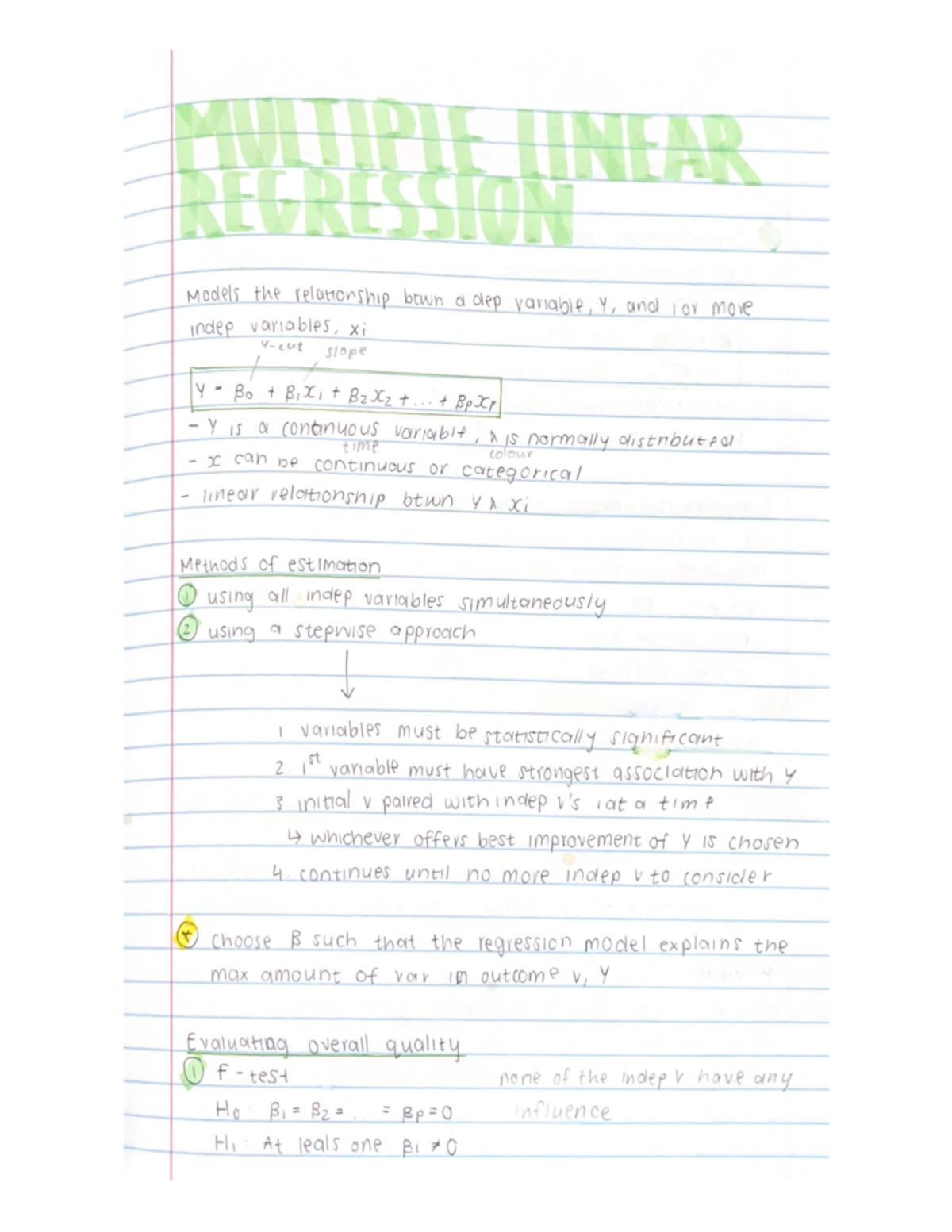 Multiple Linear Regression - STA3022F - Studocu