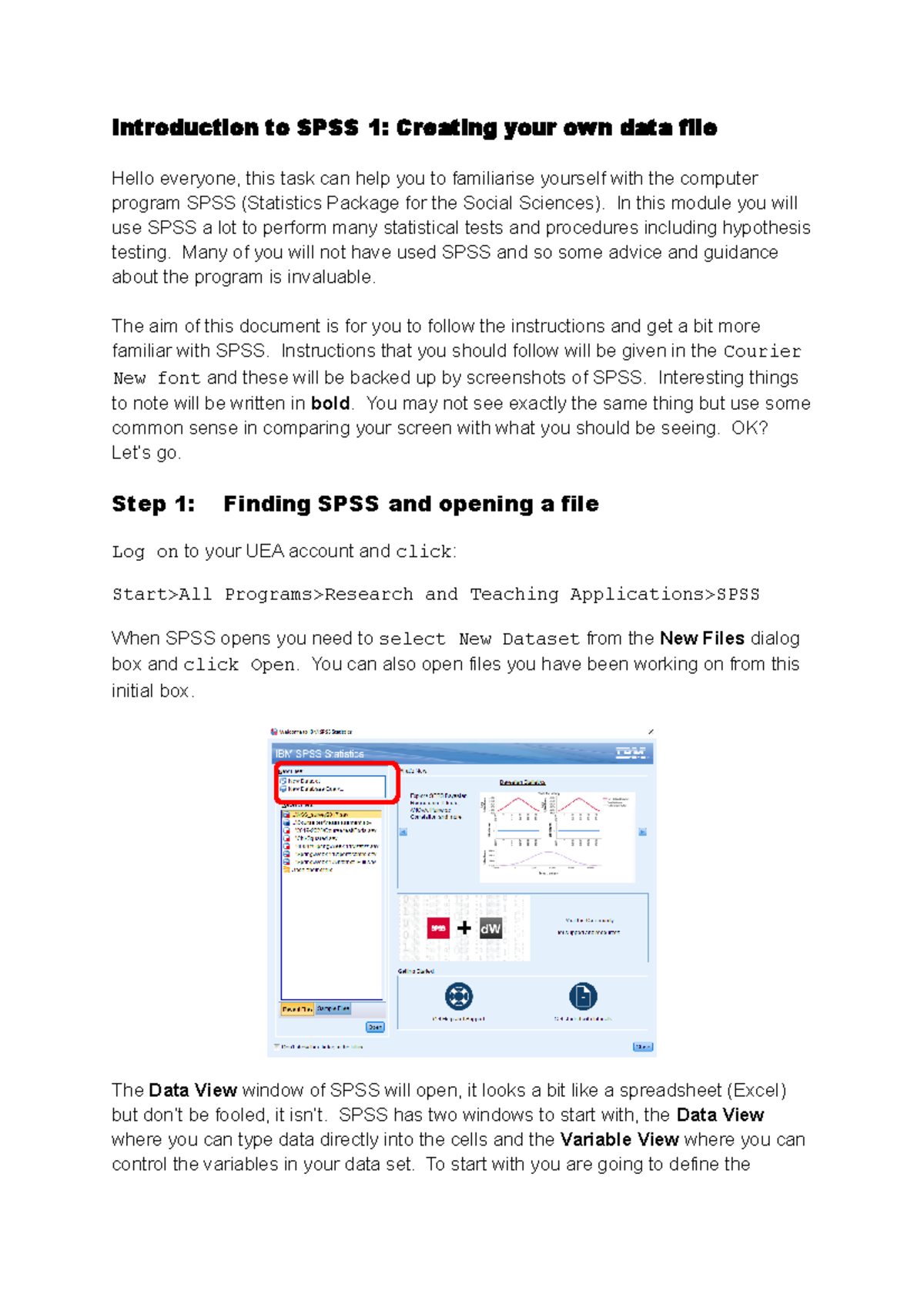 Week 2 Introduction to SPSS 1 Creating your own dataset - Introduction ...