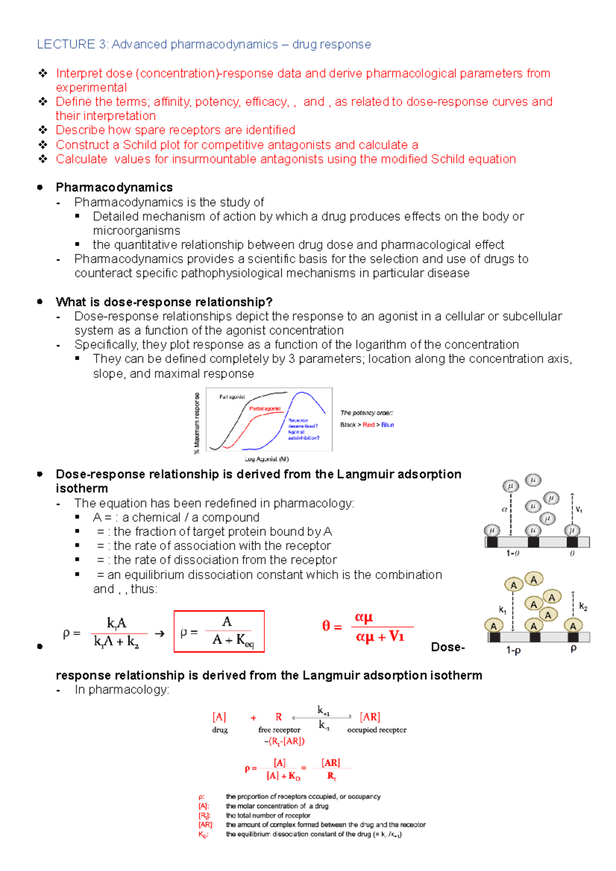 WK2 lecture notes - LECTURE 3: Advanced pharmacodynamics – drug ...