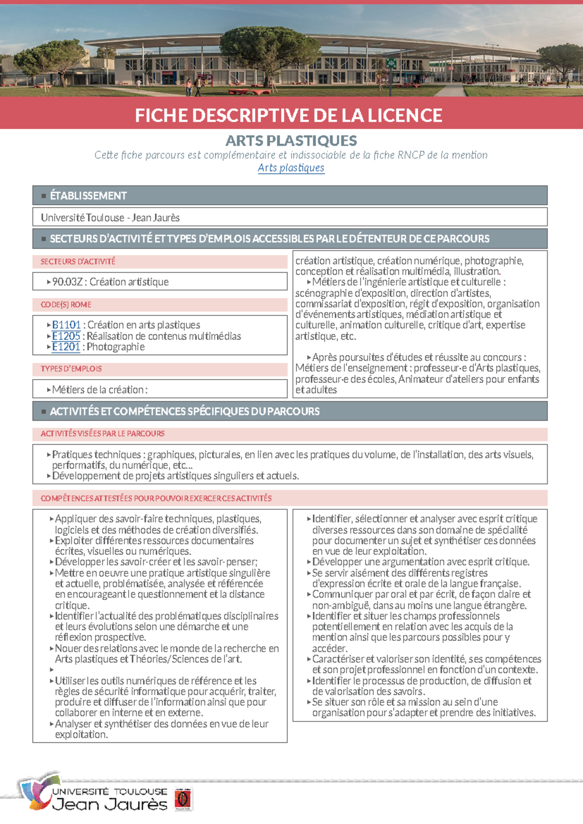 Fiche descriptive Licence Arts plastiques - FICHE DESCRIPTIVE DE LA ...