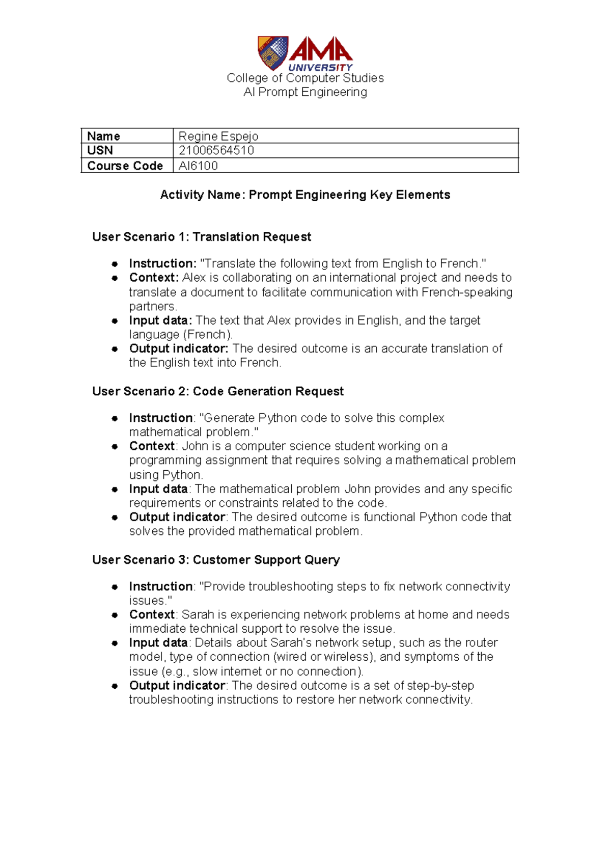 Prompt Engineering Key Elements - " Context: Alex is collaborating on ...