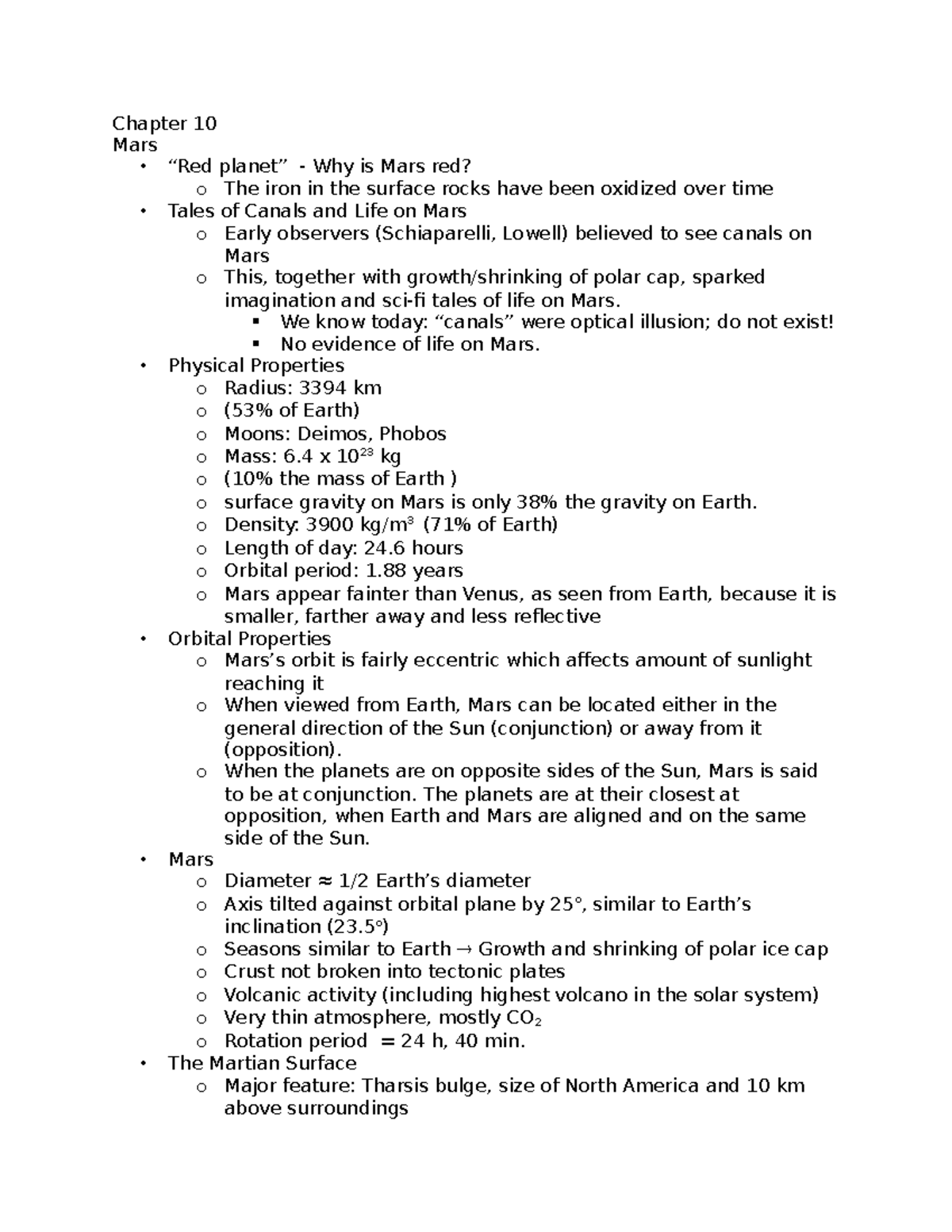 Chapter 10 - Lecture notes 10 - Chapter 10 Mars - “Red planet” - Why is ...