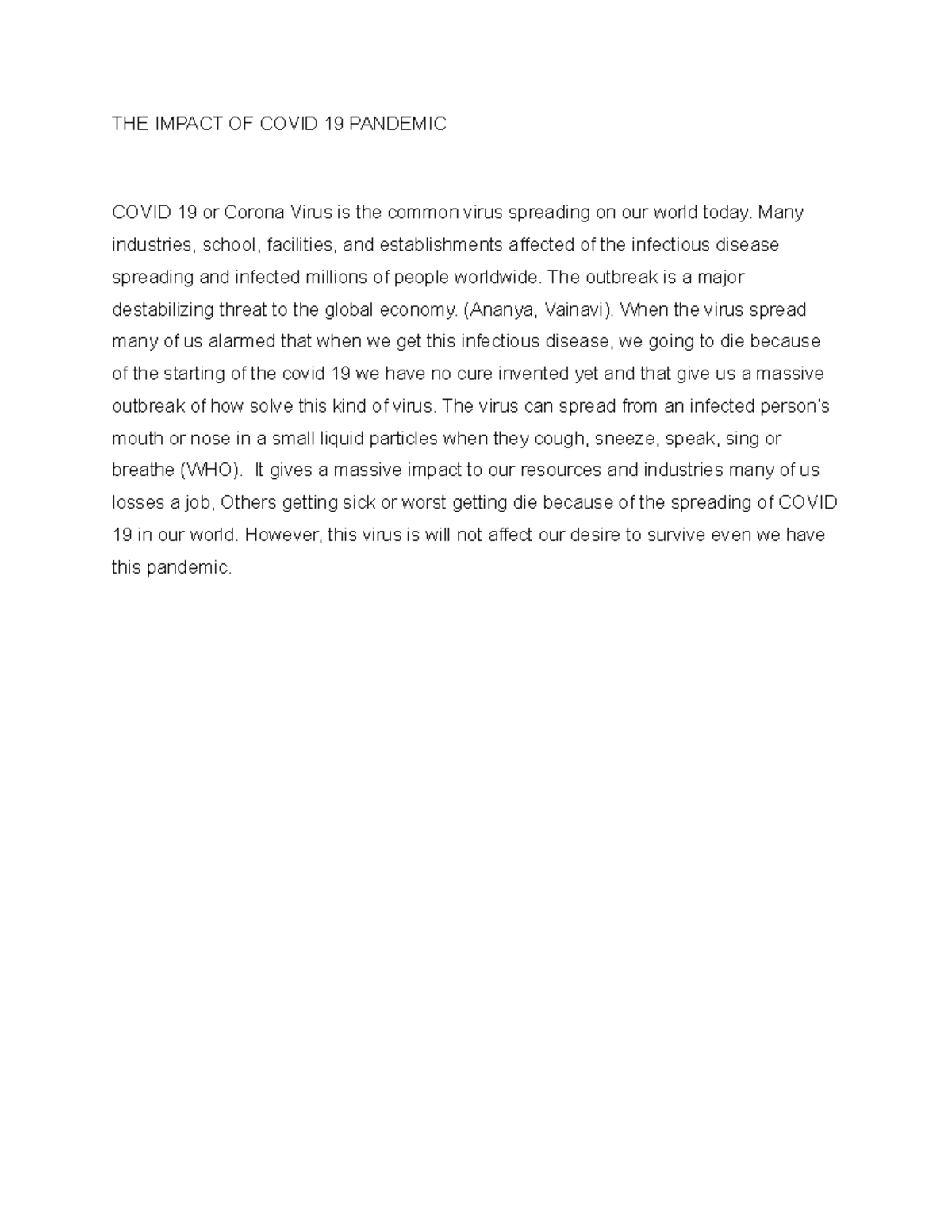 GE2(2083) Academic Writting Cordero - THE IMPACT OF COVID 19 PANDEMIC ...