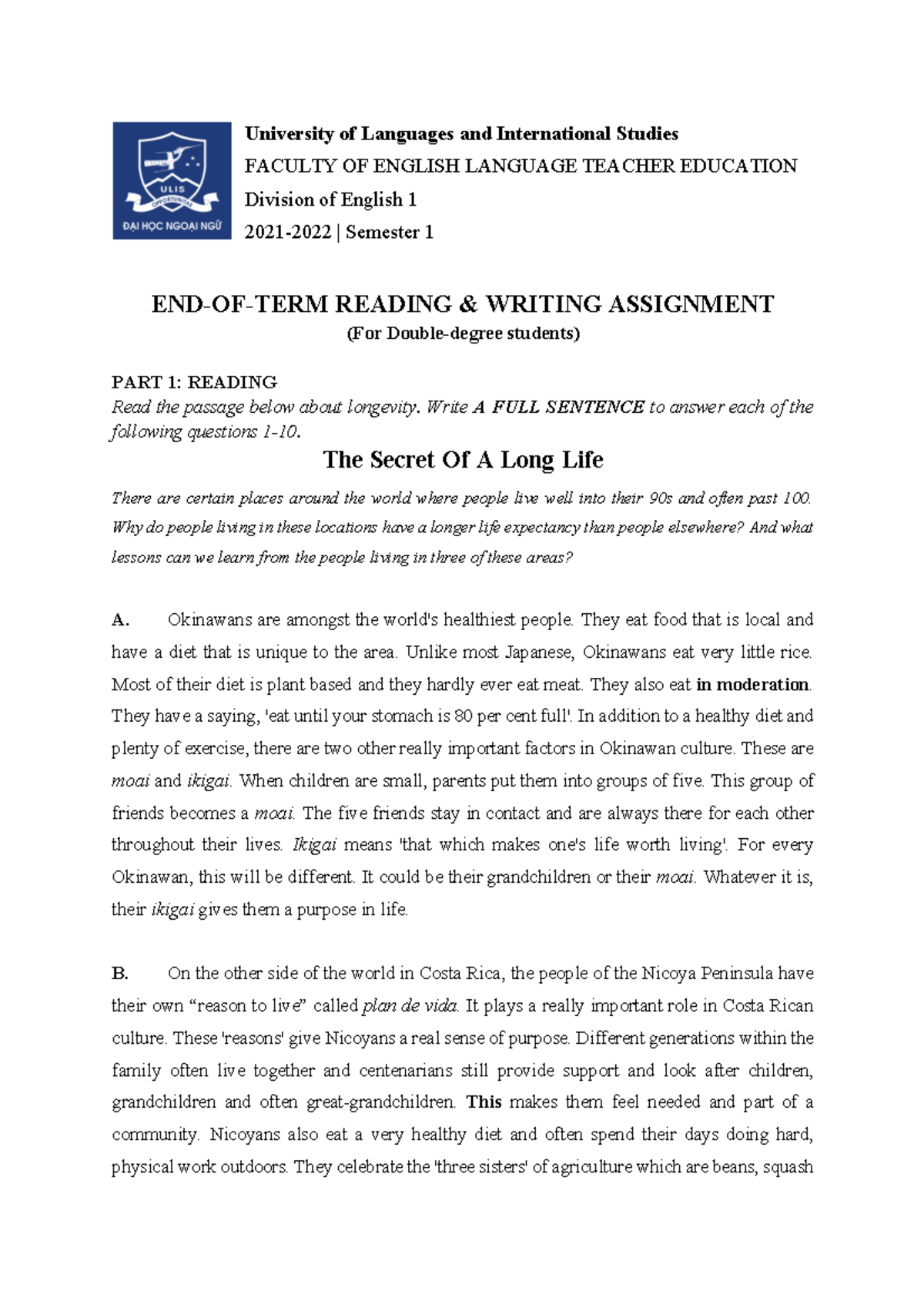 Passage - English C2 END-OF-TERM READING & WRITING ASSIGNMENT (For ...