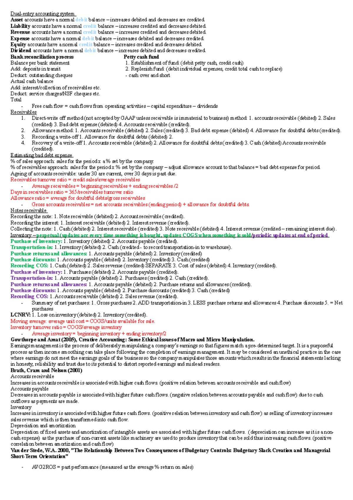 Accounting A exam cheat sheet - Dual-entry accounting system Asset ...