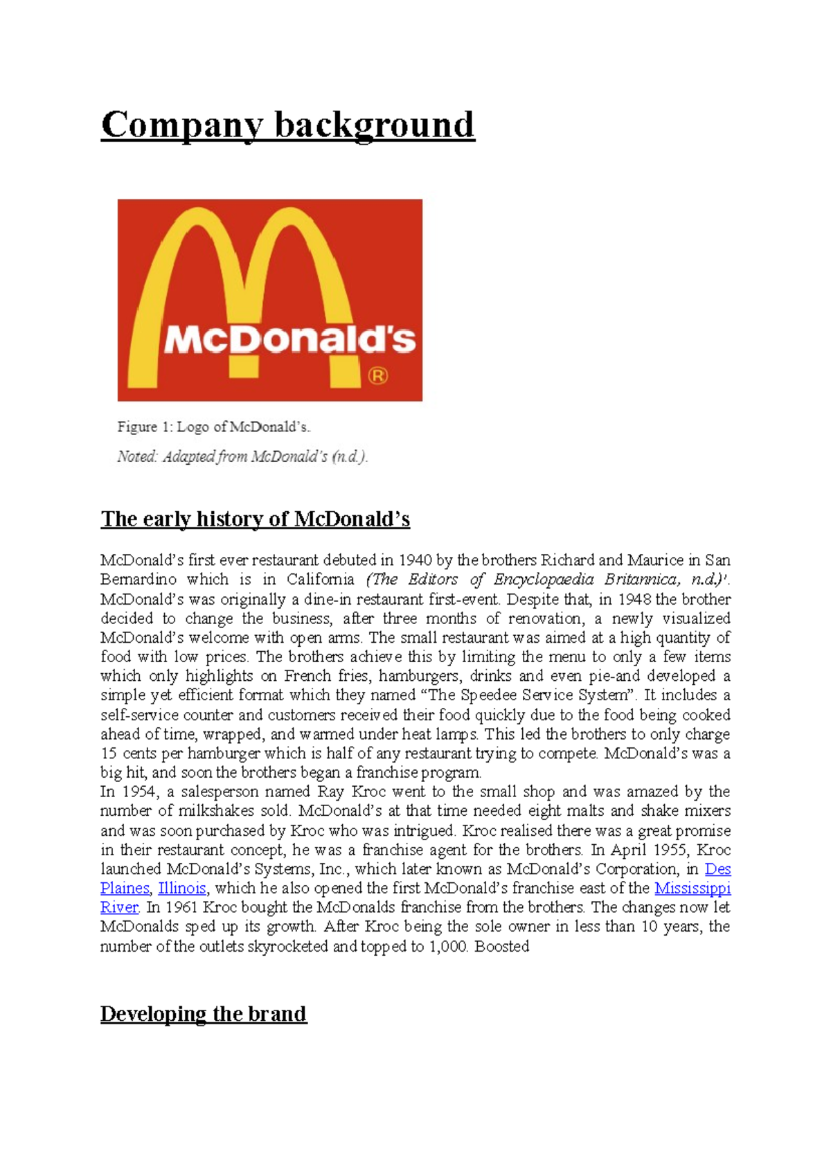 MBUS Group Assignment - Company background The early history of ...