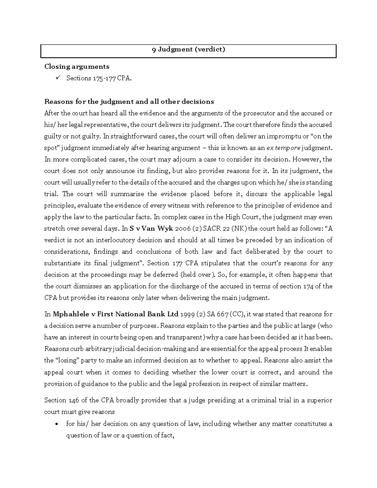 Study Units 9 Verdict - 9 Judgment (verdict) Closing arguments Sections ...