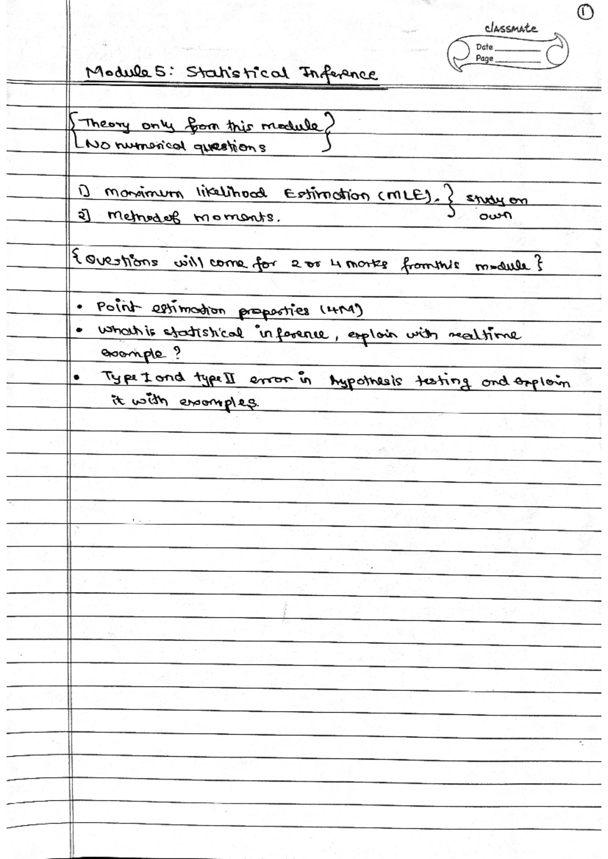 Qa Module 5and6 Statistical Inference And Hypothesis Testing T Test And Z Test Notes 1 Classmate