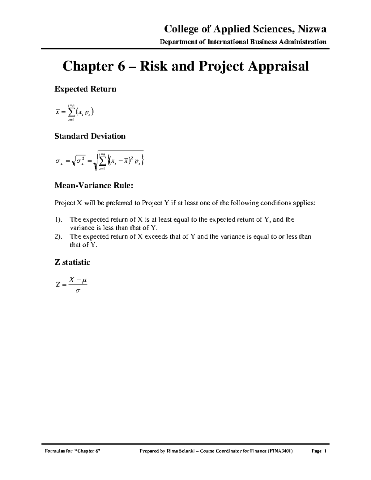 Formulas for Chapter 6 - Understand the financial markets and their ...
