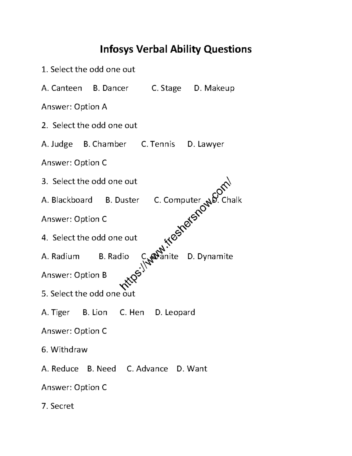 Infosys Verbal Ability Questions - Infosys Verbal Ability Questions ...