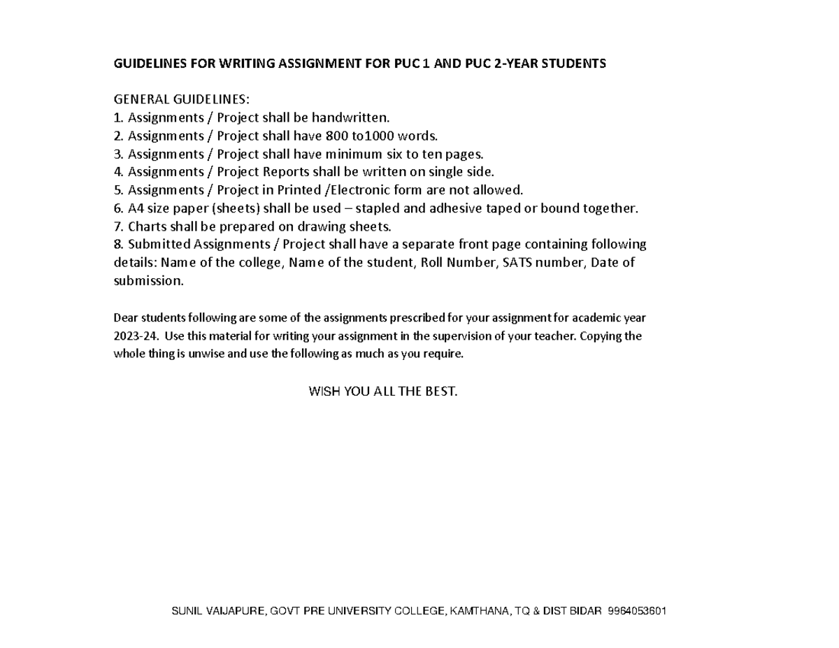 Assignment writing - Notes - GUIDELINES FOR WRITING ASSIGNMENT FOR PUC ...