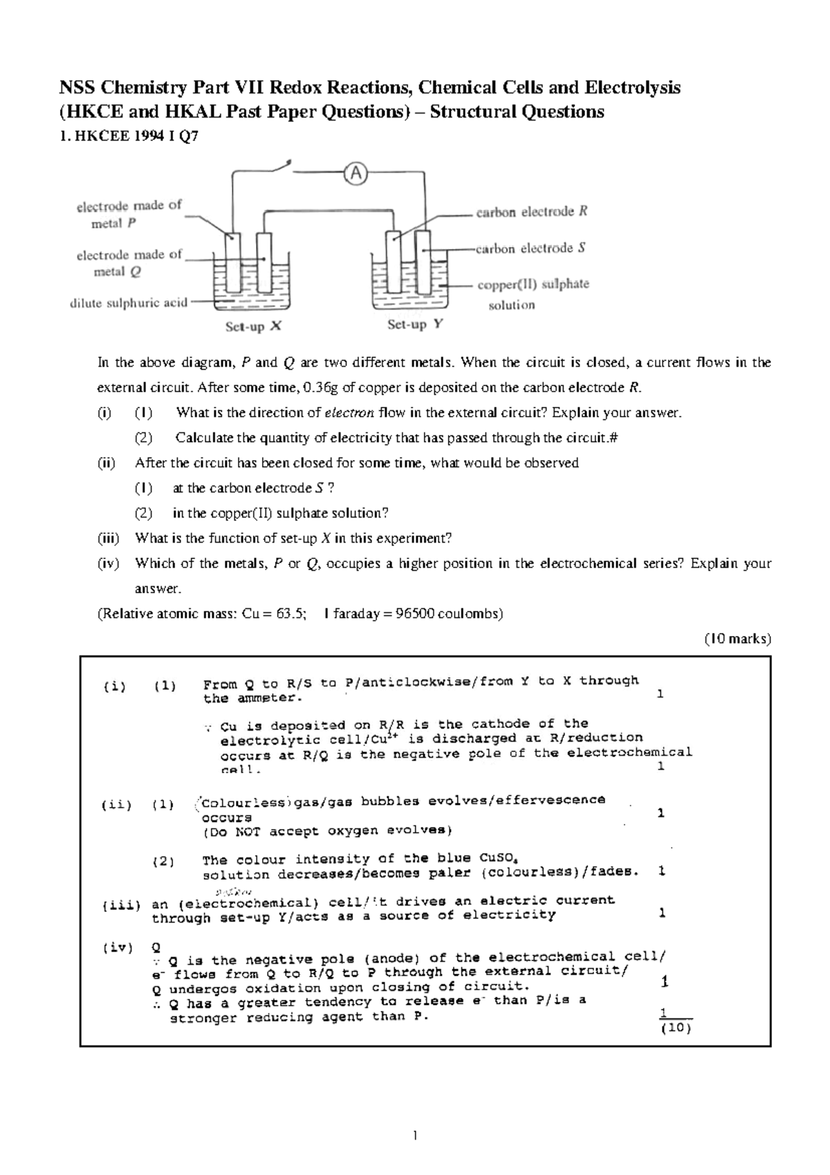 NSS Chemistry Part 7 Redox reactions chemical cells and electrolysis LQ ...