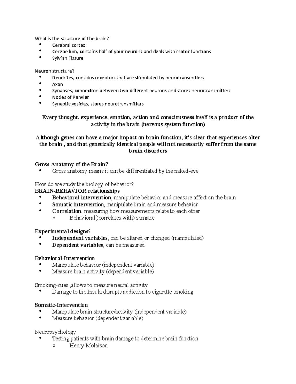 Behavioral Neuroscience Overview - What is the structure of the brain ...