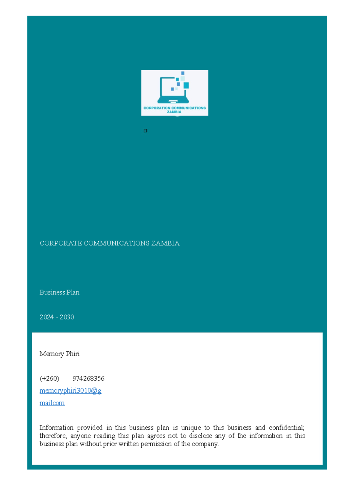 Business PLAN - none - CORPORATE COMMUNICATIONS ZAMBIA Business Plan ...