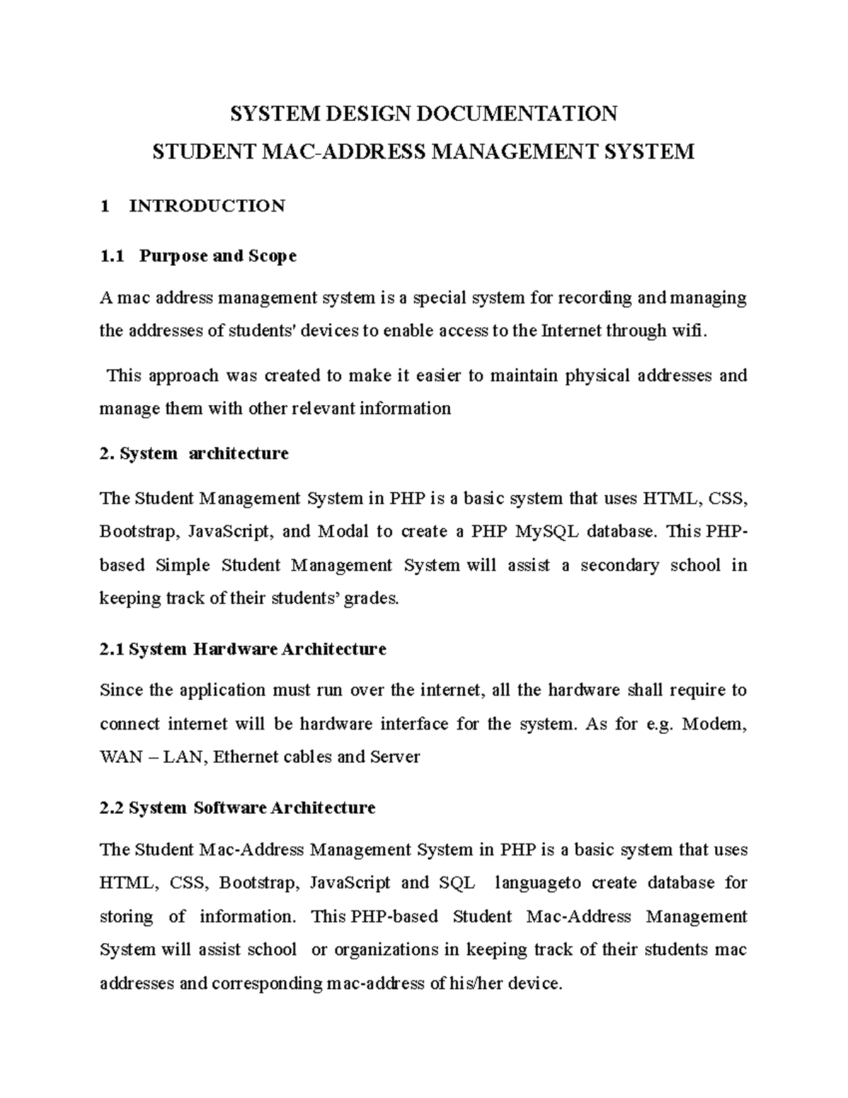 System Design Documentation - SYSTEM DESIGN DOCUMENTATION STUDENT MAC-ADDRESS MANAGEMENT SYSTEM ...