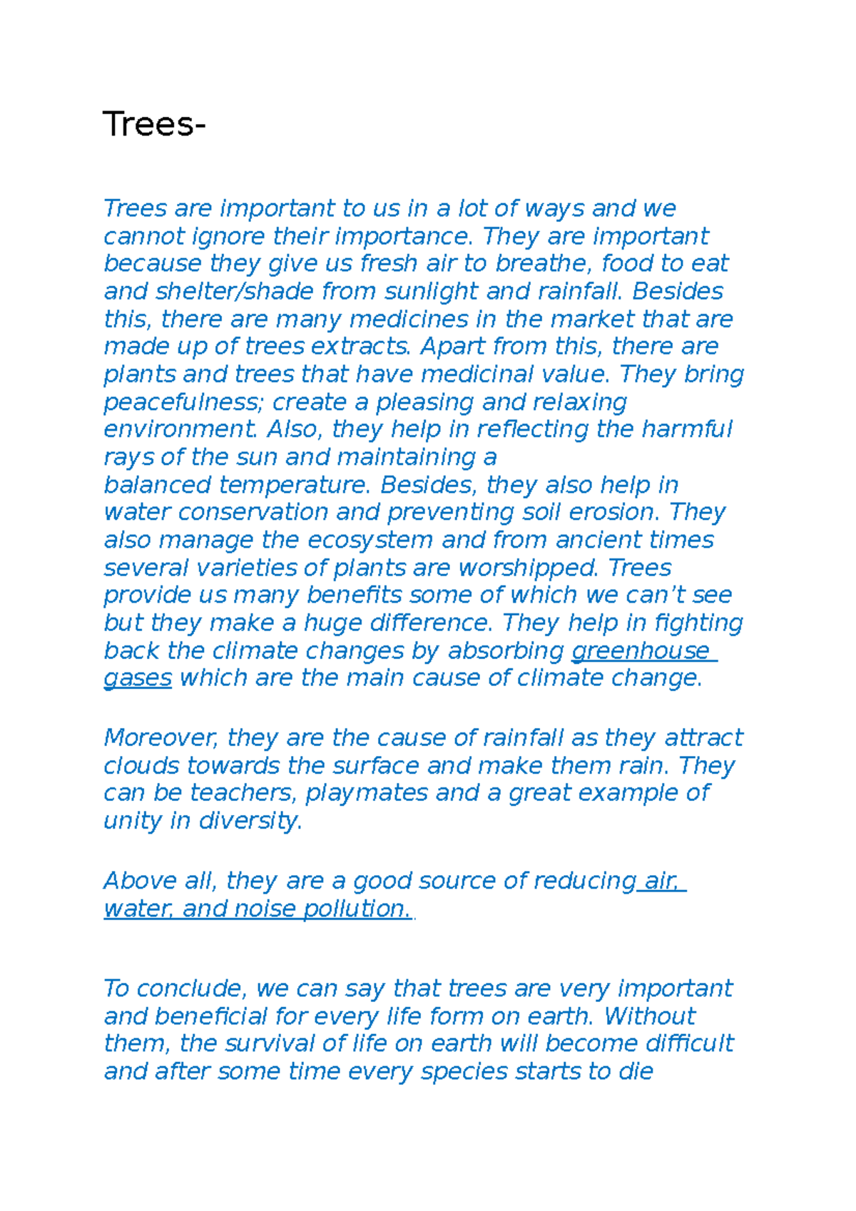 Trees essay about the environment and some facts - Trees- Trees are ...