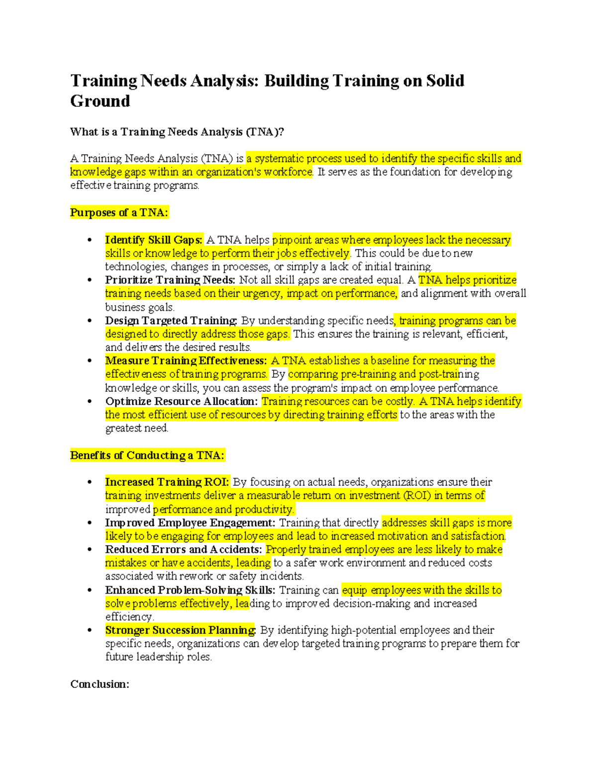 Training and development unit 2 - Training Needs Analysis: Building ...