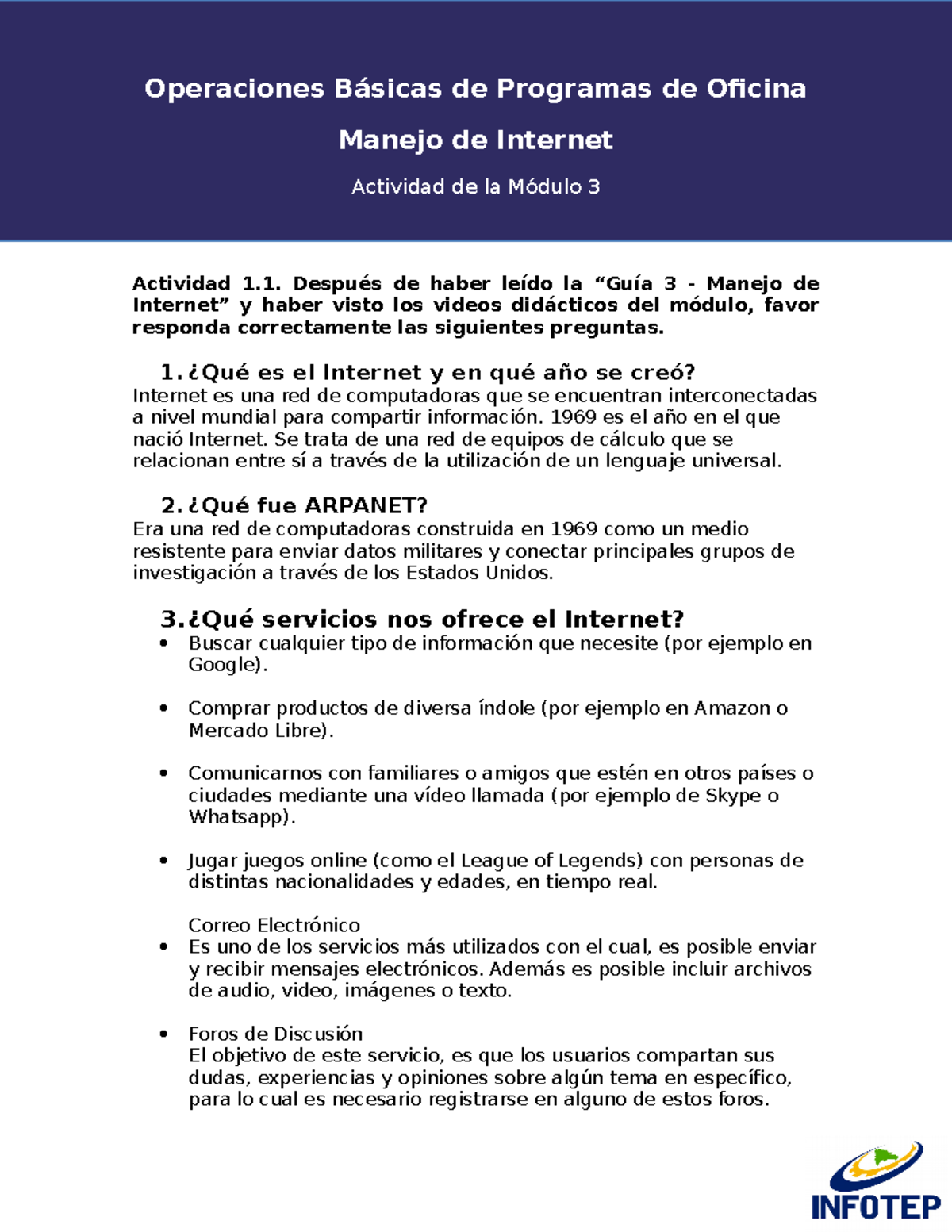 Actividad 1. Módulo 3 - Manejo de Internet Actividad de la Módulo 3 ...