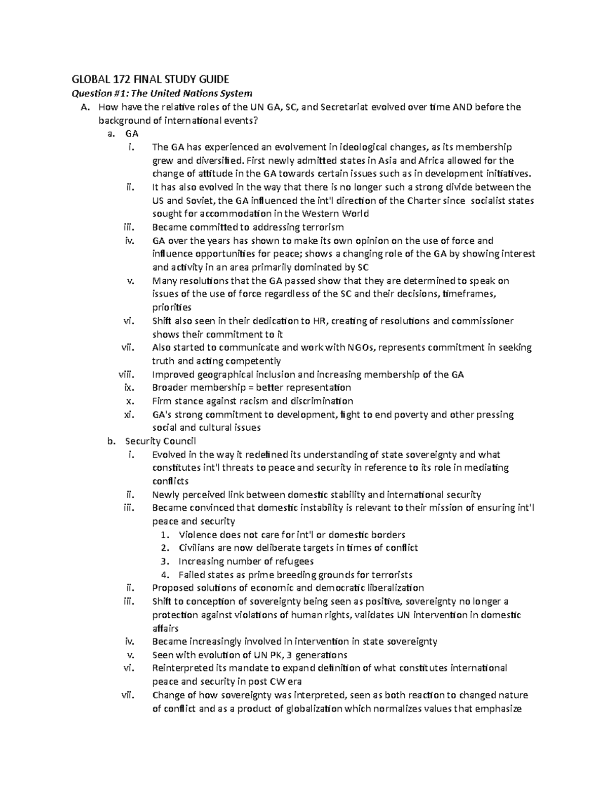 Global 172 Final Study Guide - GLOBAL 172 FINAL STUDY GUIDE Question #1 ...