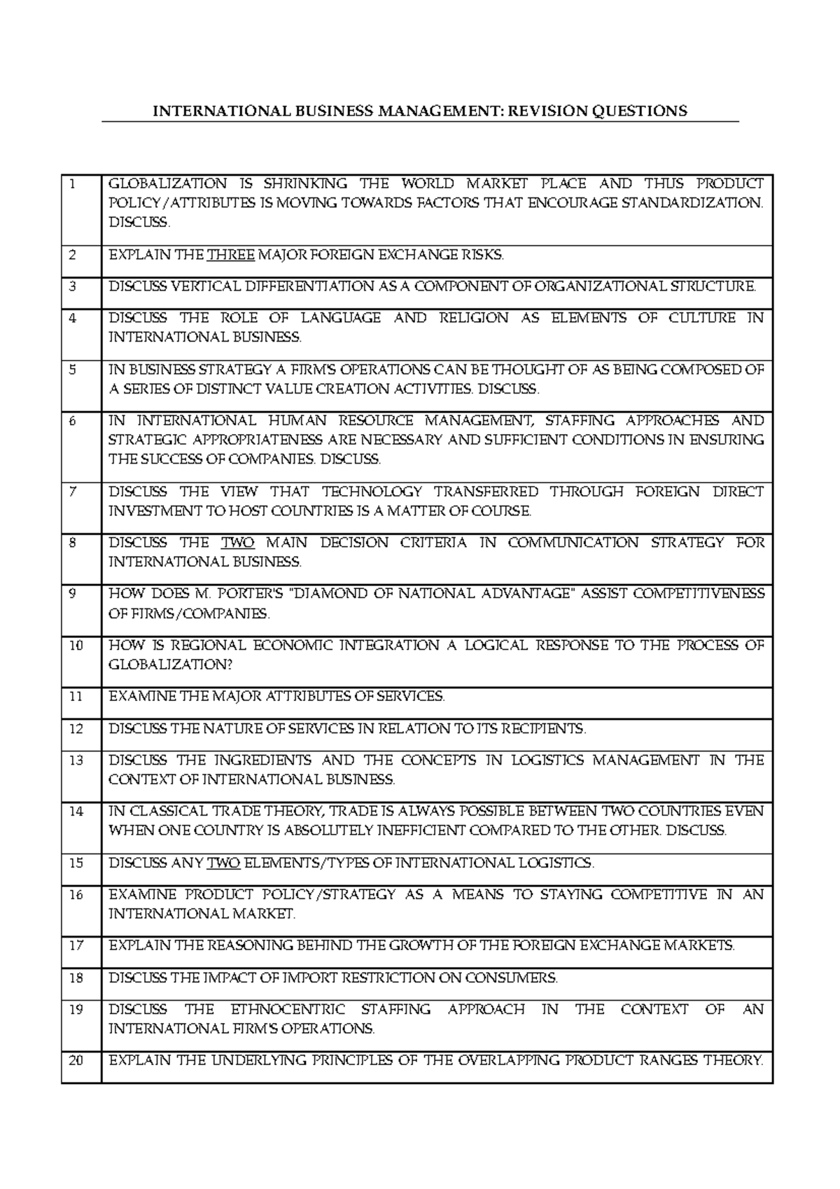 Sample/practice exam 11 October 2018, questions - INTERNATIONAL ...