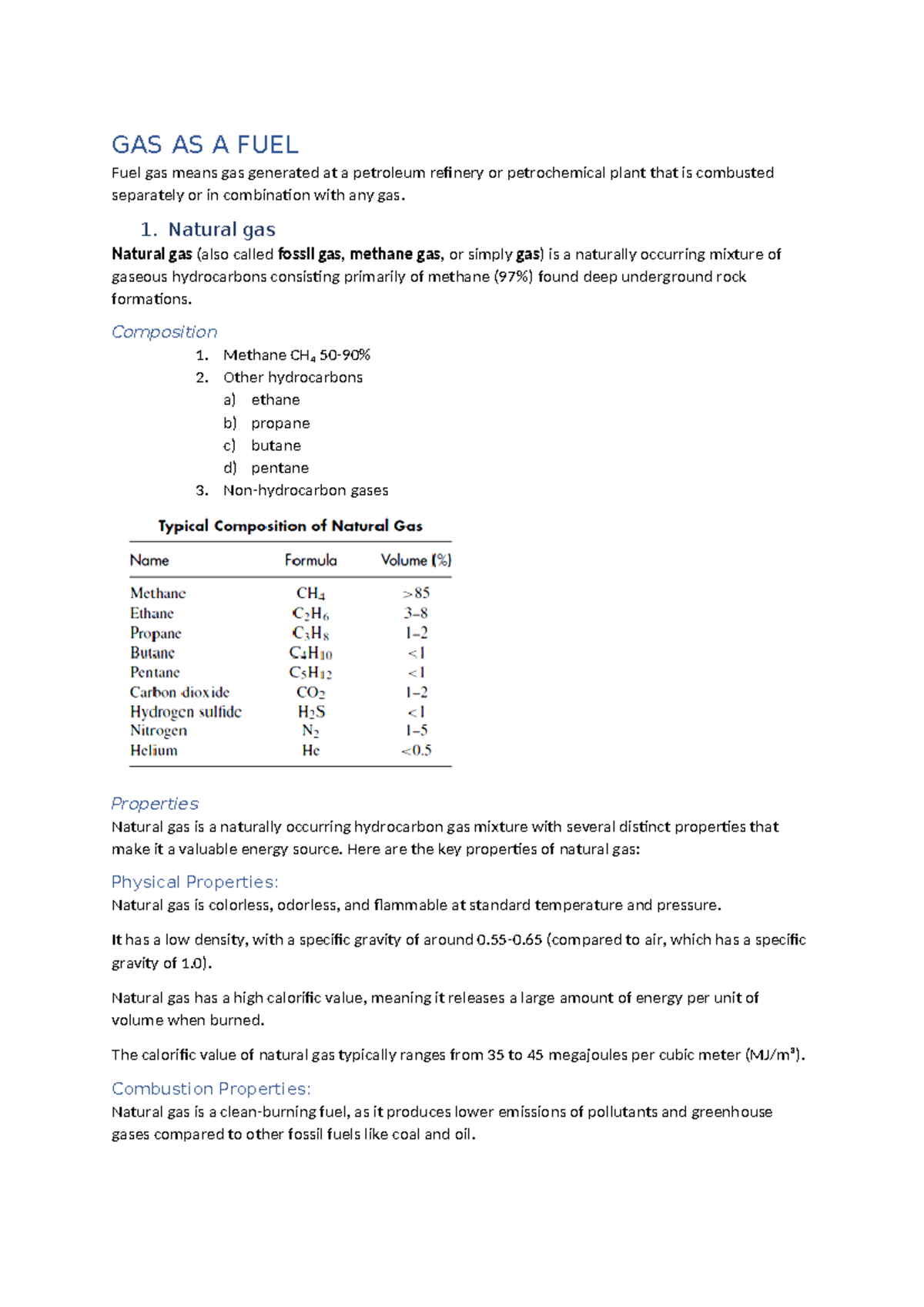 GAS AND GAS SUPPLY - GAS AS A FUEL Fuel gas means gas generated at a ...