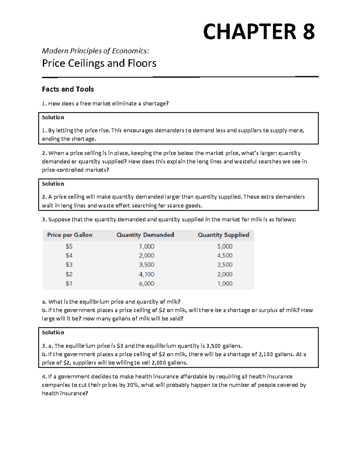 Chapter 8 Solutions - CHAPTER 8 Modern Principles of Economics: Price Ceilings and Floors Facts ...