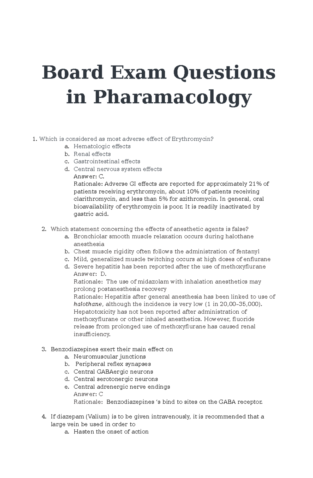 Pharmacology Q&A 6 - question and answer with rationale - Board Exam ...