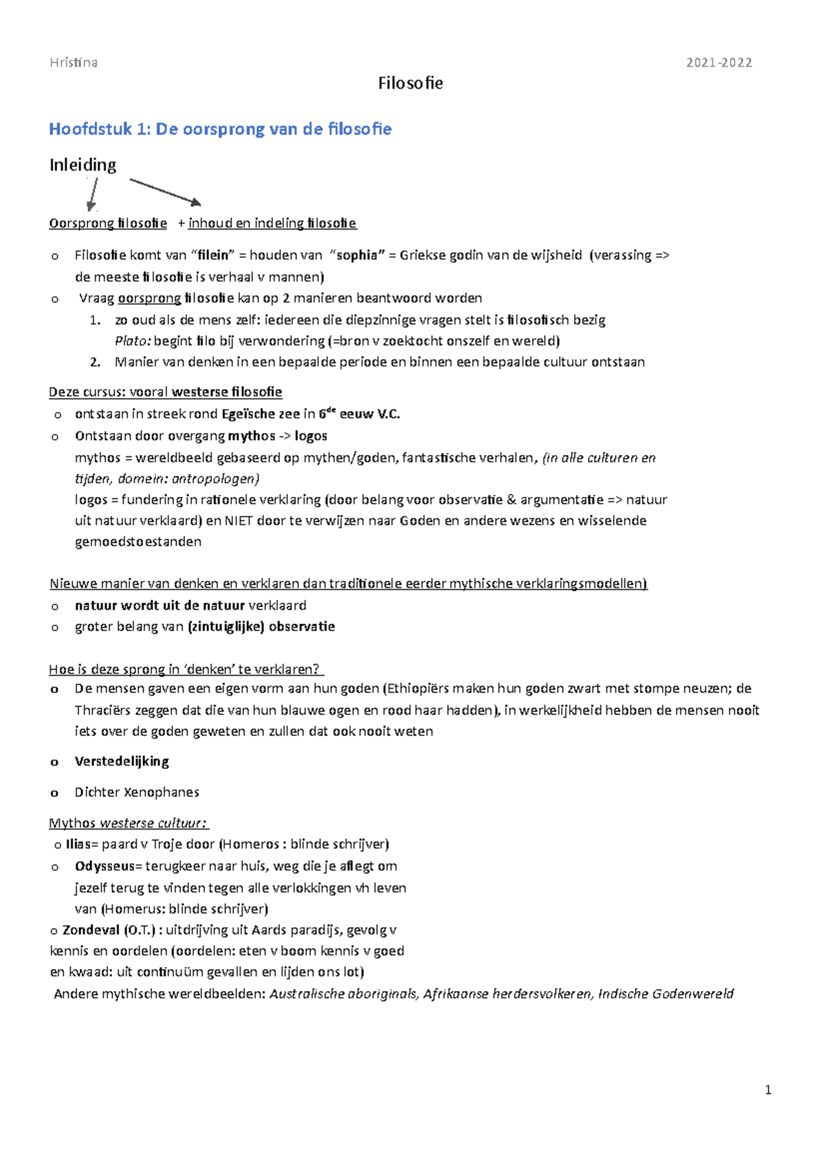 Samenvatting filosofie 2021-2022 - Filosofie Hoofdstuk 1: De oorsprong van de filosofie ...