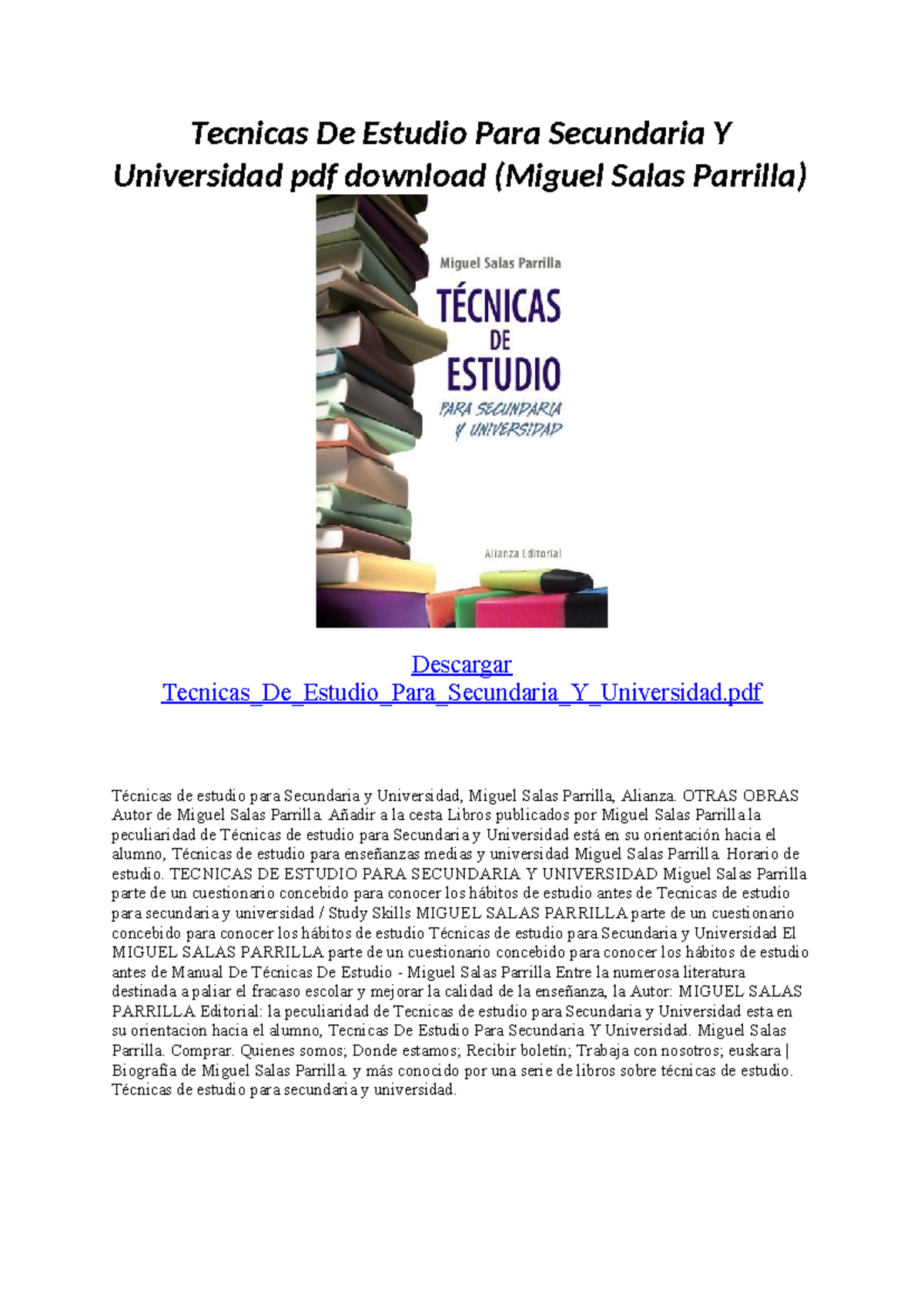 Tecnicas De Estudio Para Secundaria Y Universidad - OTRAS OBRAS Autor de Miguel Salas Parrilla ...