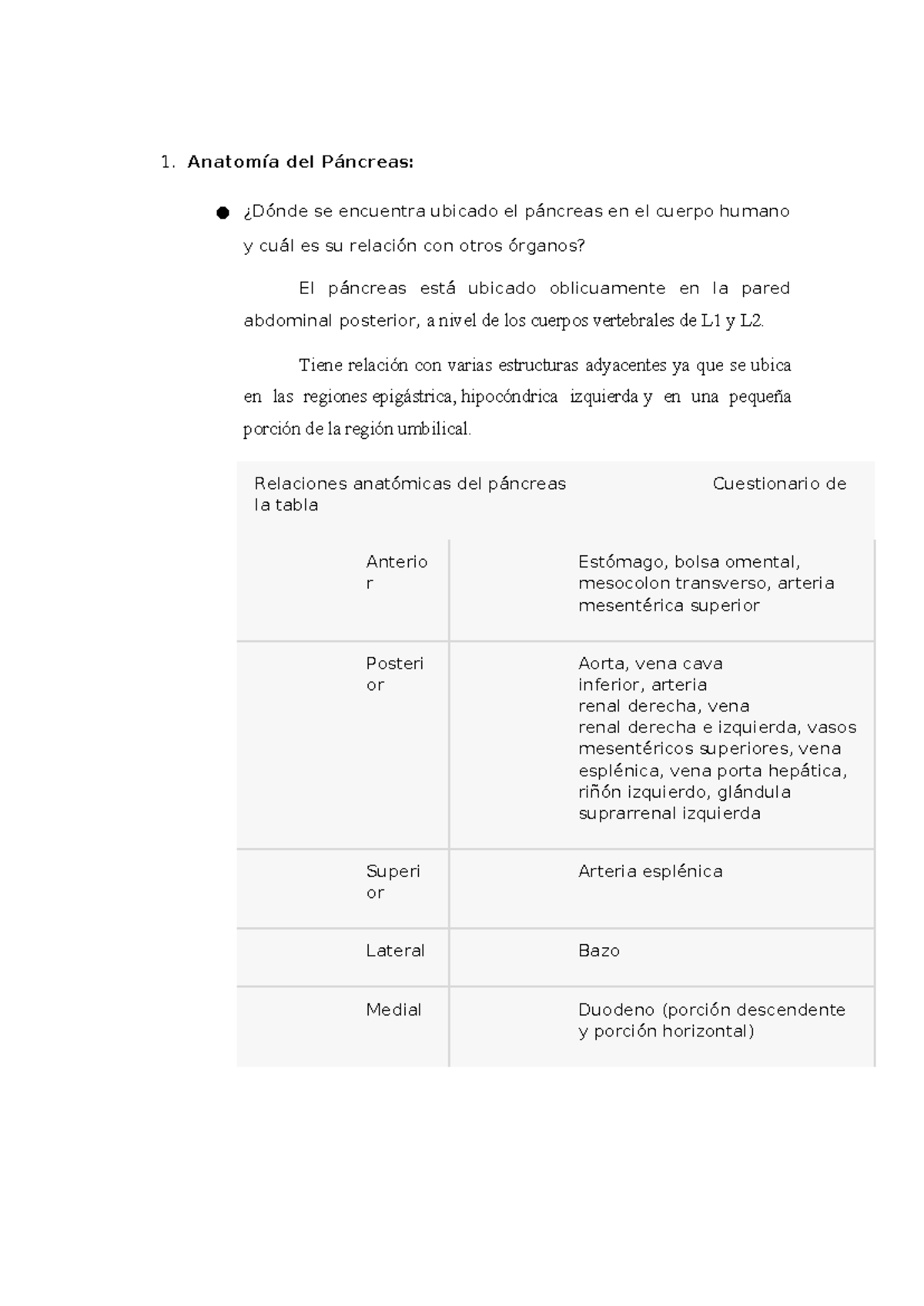 Consigna 1 - ... - 1. Anatomía del Páncreas: ¿Dónde se encuentra ...
