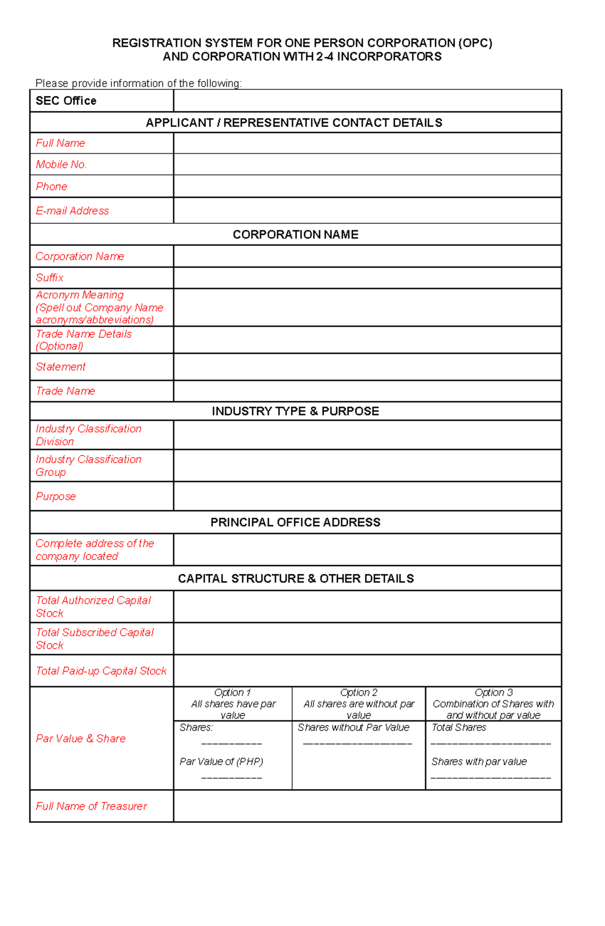 Registration System FOR ONE Person Corporation - REGISTRATION SYSTEM ...