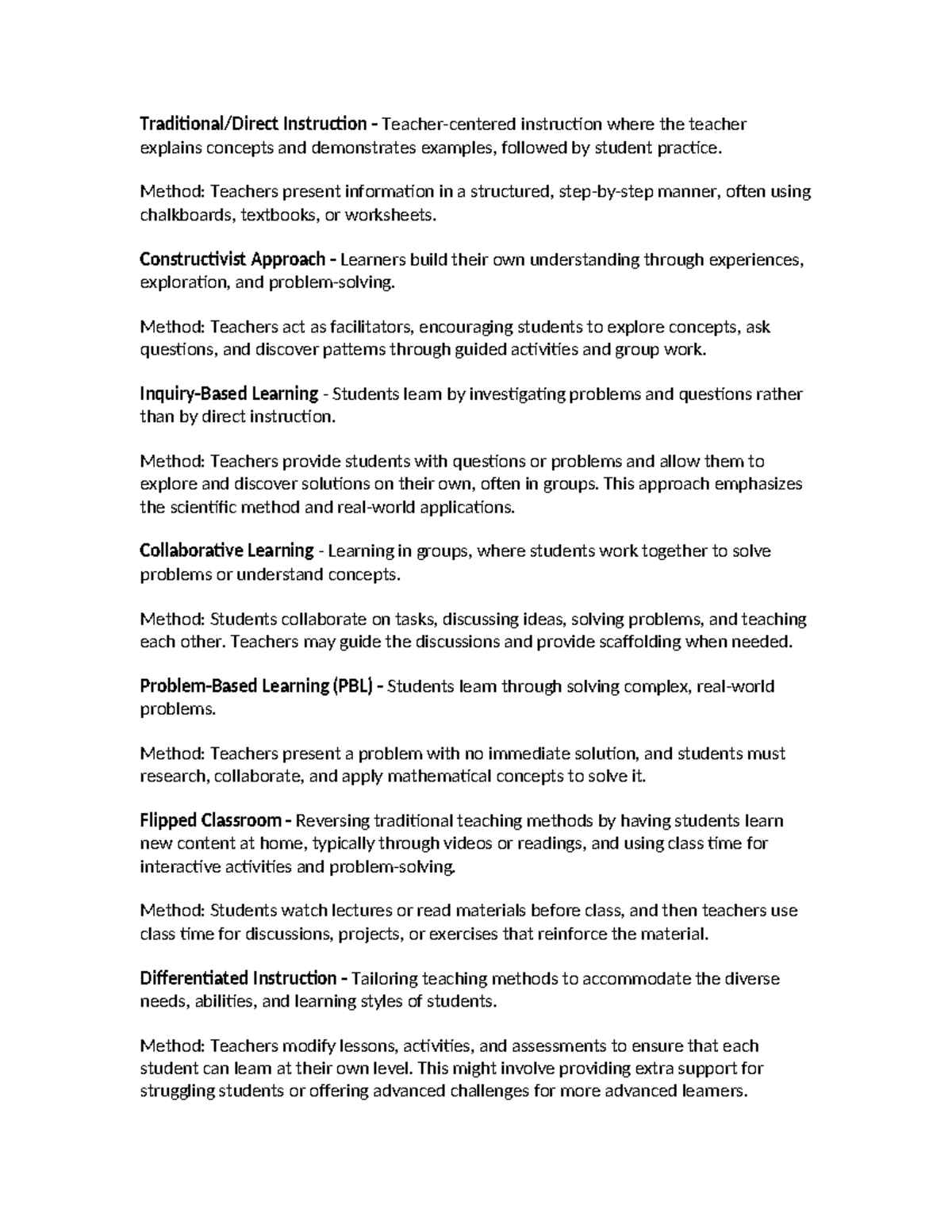 Approaches in teaching mathematics - Traditional/Direct Instruction ...