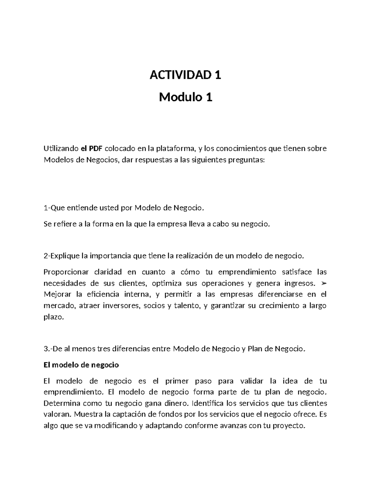 Actividad 1 Modulo 1 - ACTIVIDAD 1 Modulo 1 Utilizando el PDF colocado en la plataforma, y los ...