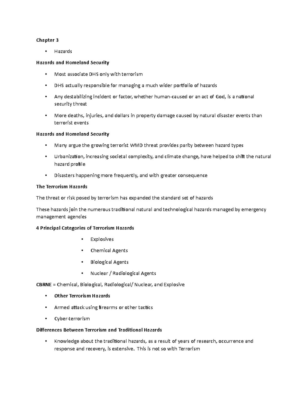 Chapter 3 - Erik Noe - Chapter 3 Hazards Hazards and Homeland Security Most associate DHS only ...