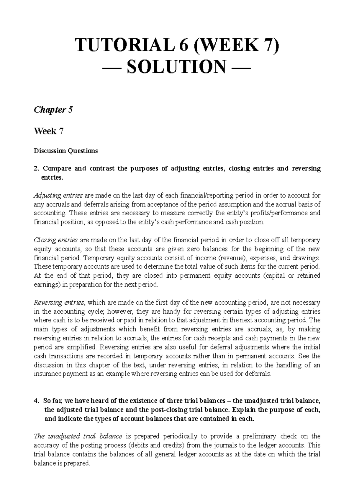 Tutorial 6 (Week 7) Solution - TUTORIAL 6 (WEEK 7) — SOLUTION — Chapter ...