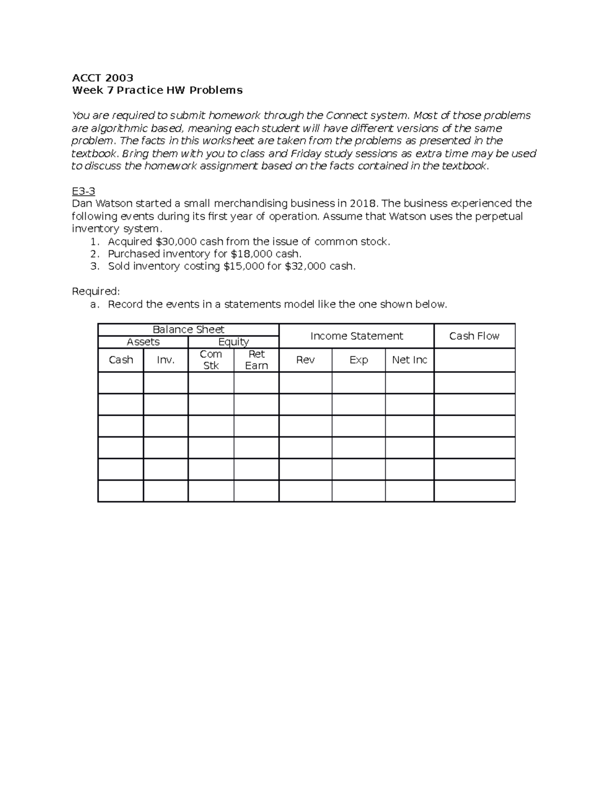 Week 7 Practice HW Problems-1 - ACCT 2003 Week 7 Practice HW Problems ...