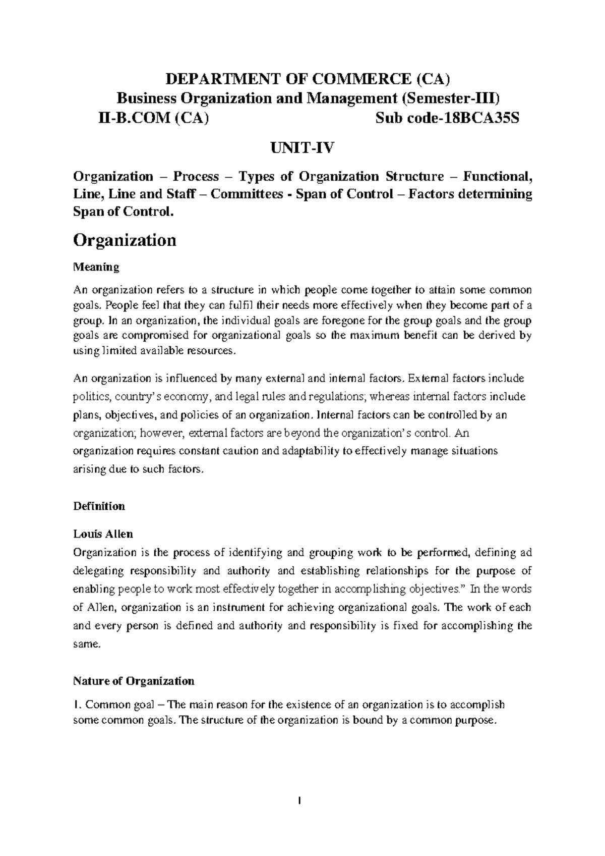 18BCA35S-U4 - Lecture notes - DEPARTMENT OF COMMERCE (CA) Business ...