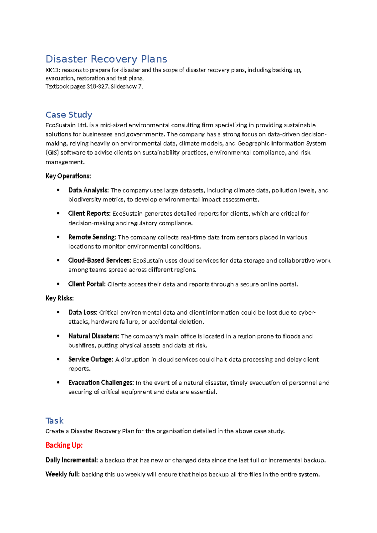 8. Disaster Recovery Plans - Disaster Recovery Plans KK13: reasons to ...